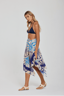 Mosaic Tile Pareo – 100% Cotton Voile - Blue & White – Zandra Stone